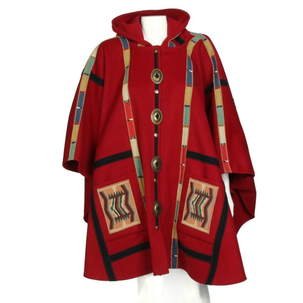 Coloratura Southwestern Native Wool Coat Red Size Sho… - Gem
